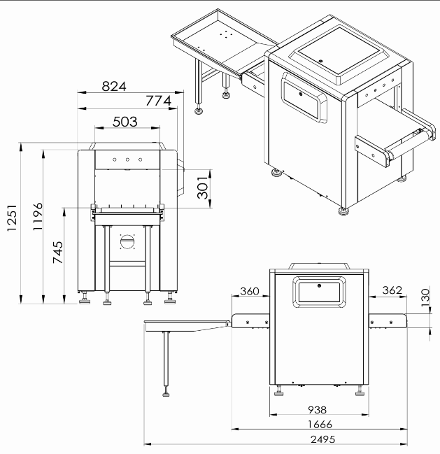 24 Bit Single energy SF5030A airport security scanners with 500*300mm ...